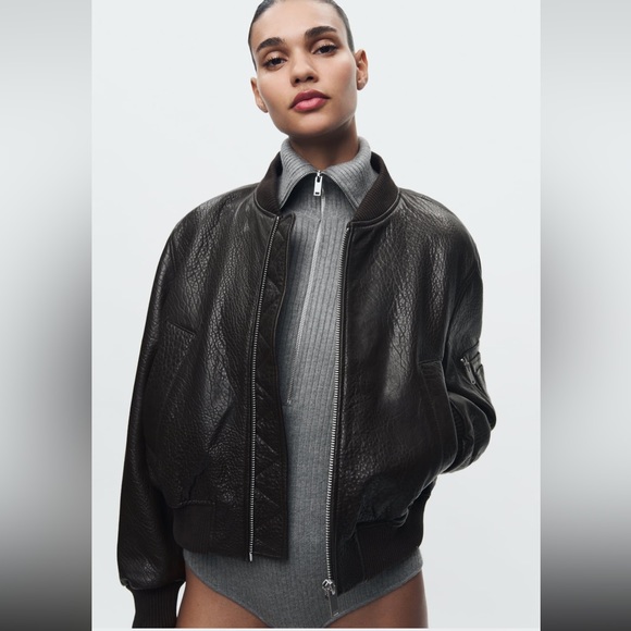 Zara | Jackets & Coats | Zara Woman Leather Collection Bomber Jacket ...